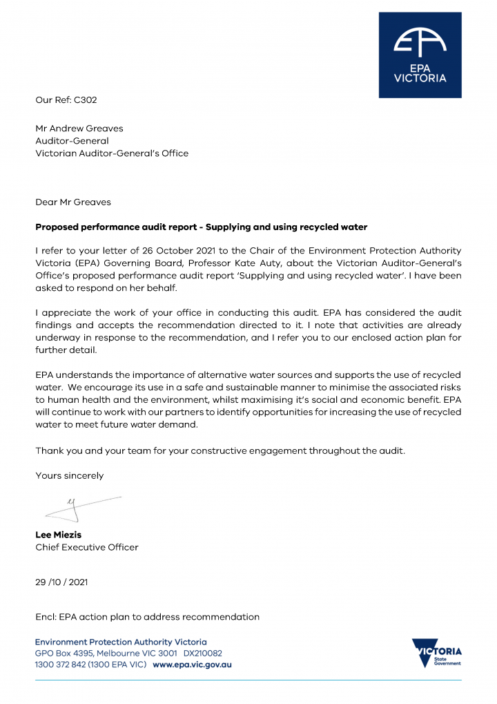 Supplying and Using Recycled Water | Victorian Auditor-General's Office